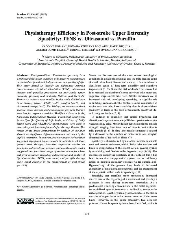 (PDF) Physiotherapy Efficiency in Post-stroke Upper Extremity ...