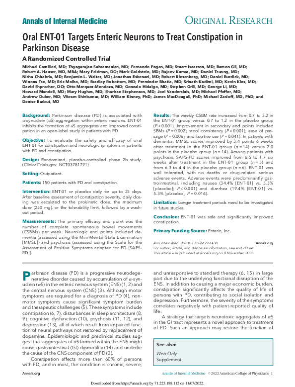 (PDF) Oral ENT-01 Targets Enteric Neurons to Treat Constipation in ...