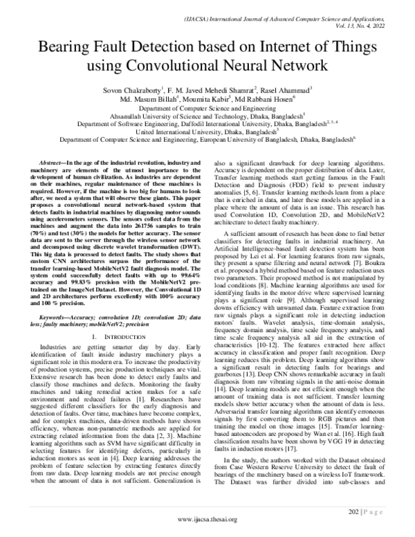 Pdf Bearing Fault Detection Based On Internet Of Things Using Convolutional Neural Network