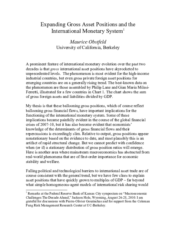 (PDF) Expanding gross asset positions and the international monetary system