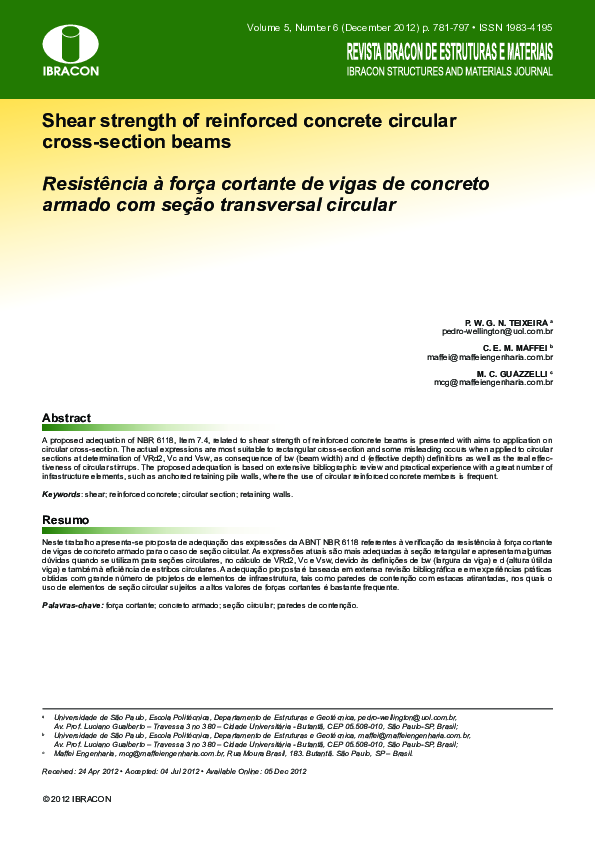 (PDF) Shear strength of reinforced concrete circular cross-section beams