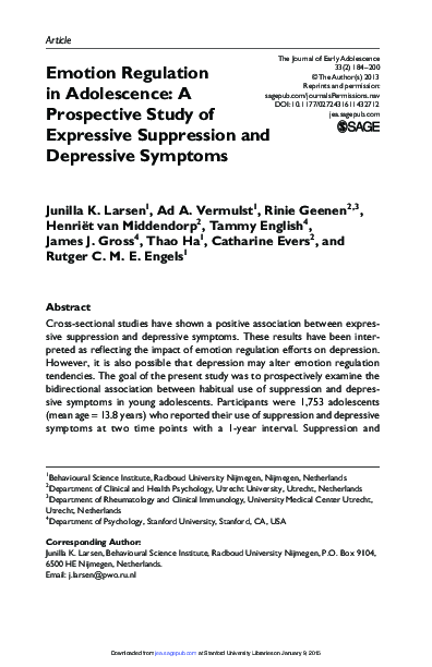 (PDF) Emotion Regulation in Adolescence