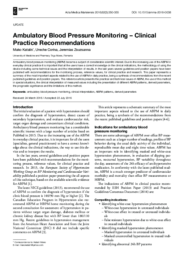 (PDF) Ambulatory Blood Pressure Monitoring – Clinical Practice ...