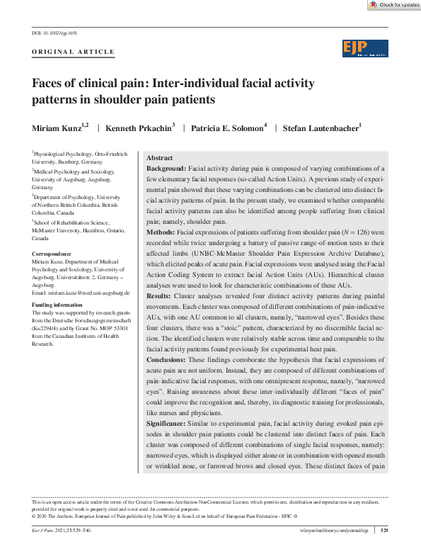 (PDF) Faces of clinical pain: Inter‐individual facial activity patterns ...