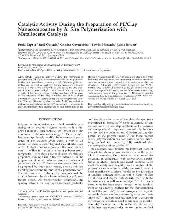 (PDF) Catalytic activity during the preparation of PE/clay ...
