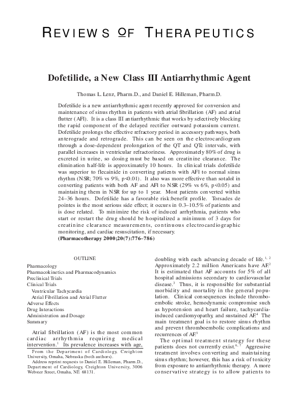 (PDF) Dofetilide: a new class III antiarrhythmic agent