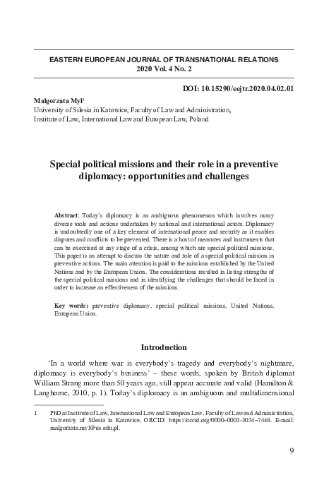 (PDF) Special political missions and their role in a preventive ...
