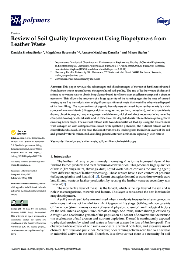 (PDF) Review of Soil Quality Improvement Using Biopolymers from Leather Waste
