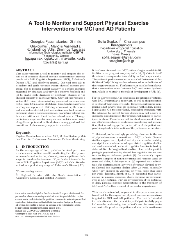 (PDF) A Tool to Monitor and Support Physical Exercise Interventions for ...