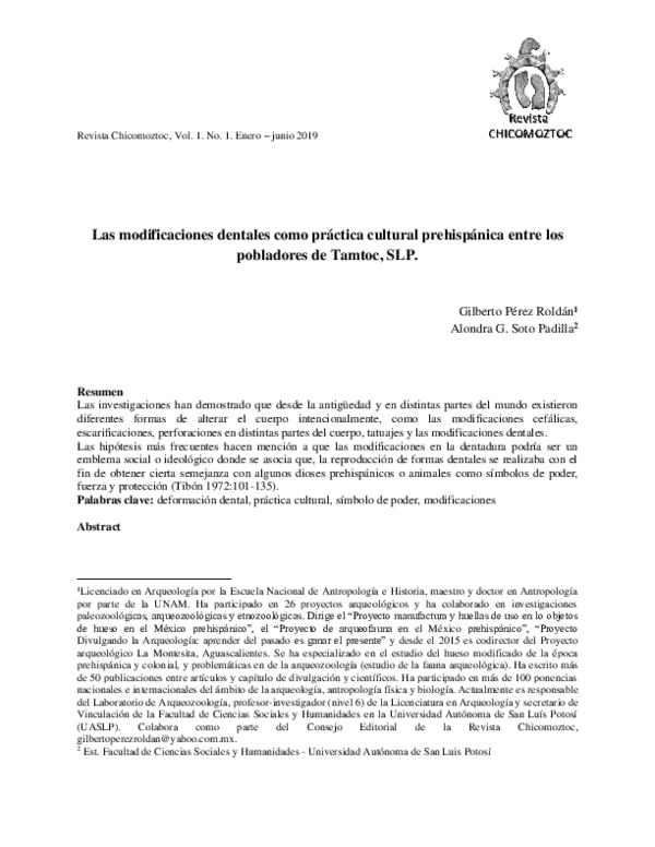 (PDF) Las modificaciones dentales como práctica cultural prehispánica ...