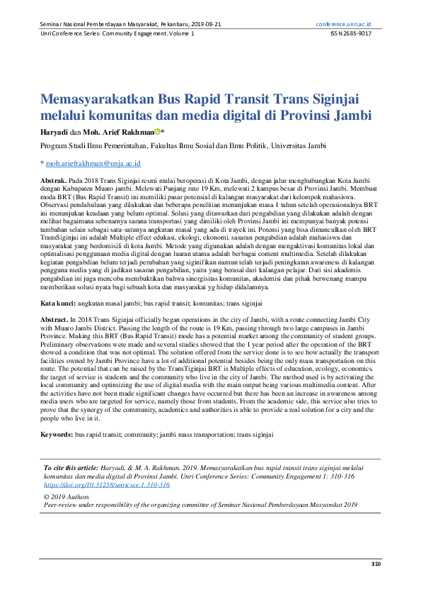 (PDF) Memasyarakatkan Bus Rapid Transit Trans Siginjai melalui komunitas dan media digital di ...