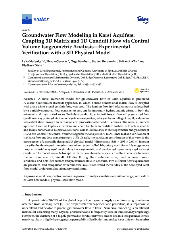 (PDF) Groundwater Flow Modeling in Karst Aquifers: Coupling 3D Matrix and 1D Conduit Flow via ...