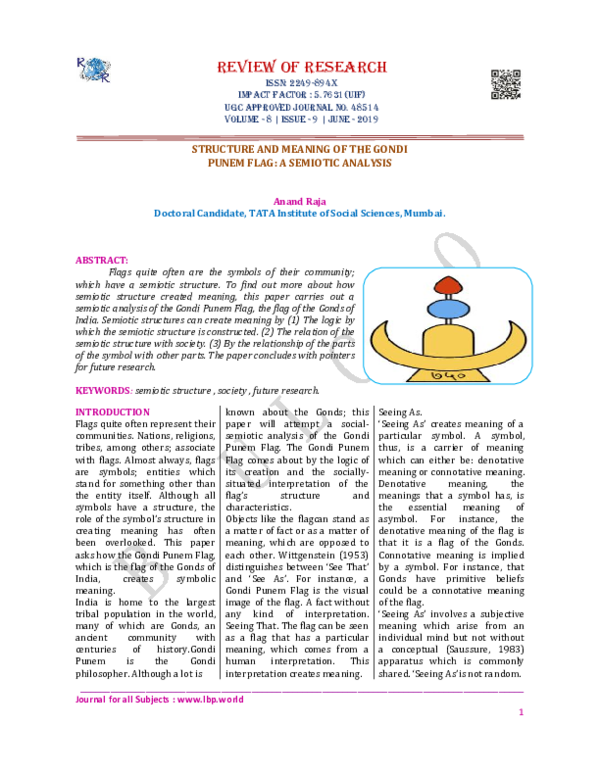 (PDF) Structure and Meaning of the Gondi Punem Flag : A Semiotic Analysis