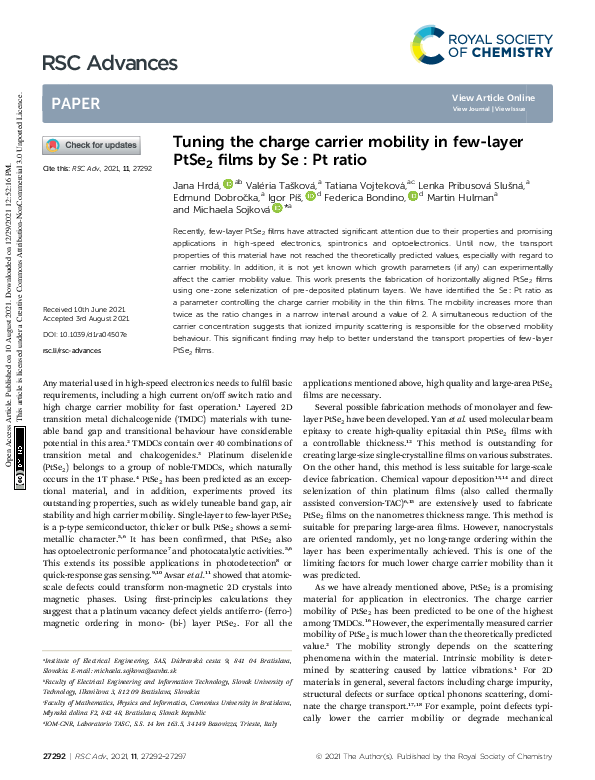 (PDF) Tuning the charge carrier mobility in few-layer PtSe2 films by Se ...