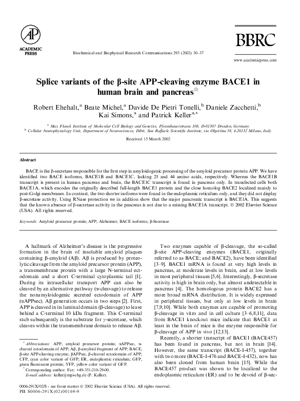 (PDF) Splice variants of the β-site APP-cleaving enzyme BACE1 in human ...