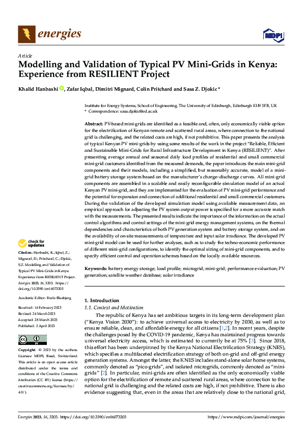 (PDF) Modelling and Validation of Typical PV Mini-Grids in Kenya: Experience from RESILIENT Project