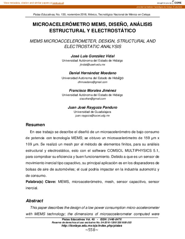 (PDF) Microacelerómetro Mems, Diseño, Análisis Estructural y Electrostático (Mems ...