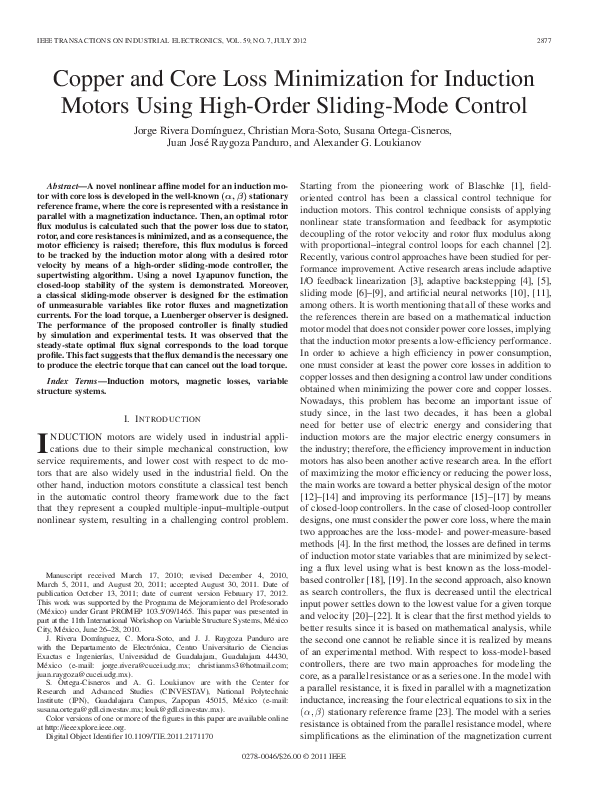 (PDF) Copper and Core Loss Minimization for Induction Motors Using High-Order Sliding-Mode Control