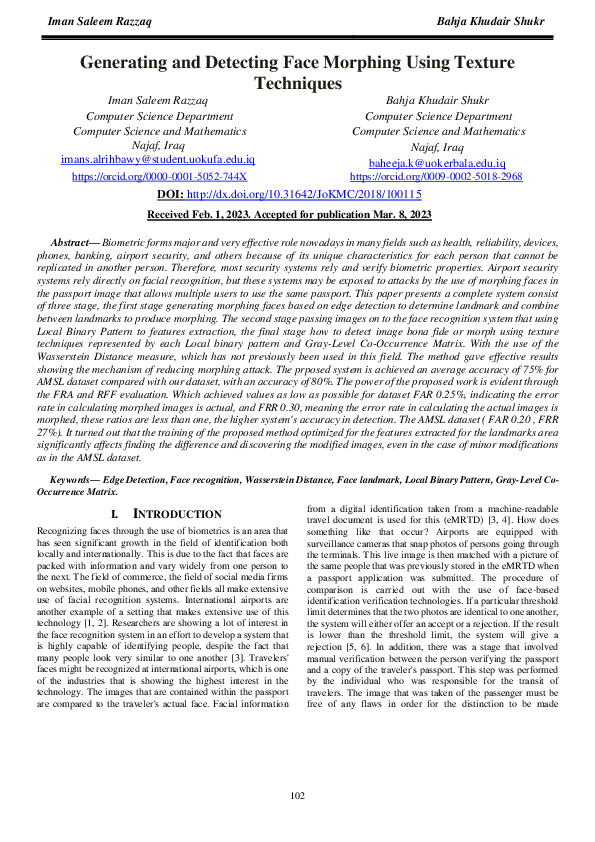 (PDF) Generating and Detecting Face Morphing Using Texture Techniques