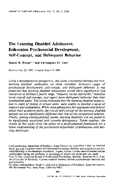 (PDF) The learning disabled adolescent: Eriksonian psychosocial ...