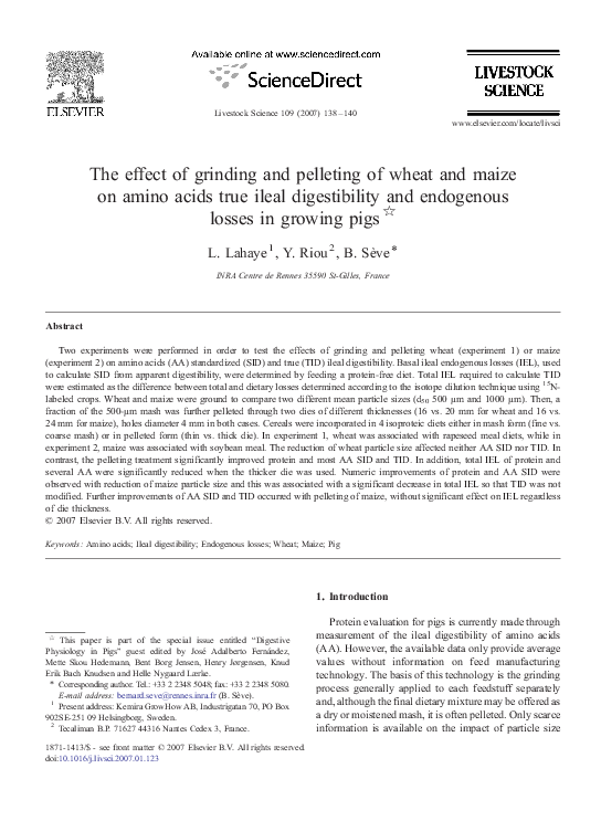 (PDF) The effect of grinding and pelleting of wheat and maize on amino ...