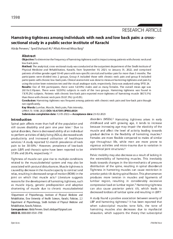 (PDF) Hamstring tightness among individuals with neck and low back pain ...