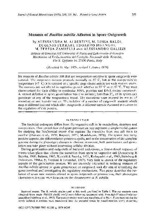 Pdf Mutants Of Bacillus Subtilis Affected In Spore Outgrowth