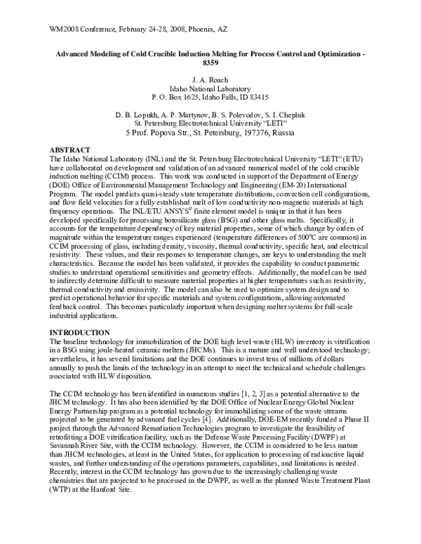 (PDF) Advanced Modeling of Cold Crucible Induction Melting for Process ...