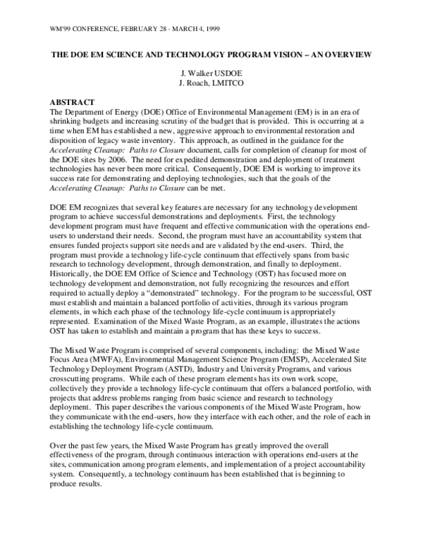 (PDF) The Doe Em Science and Technology Program Vision - an Overview