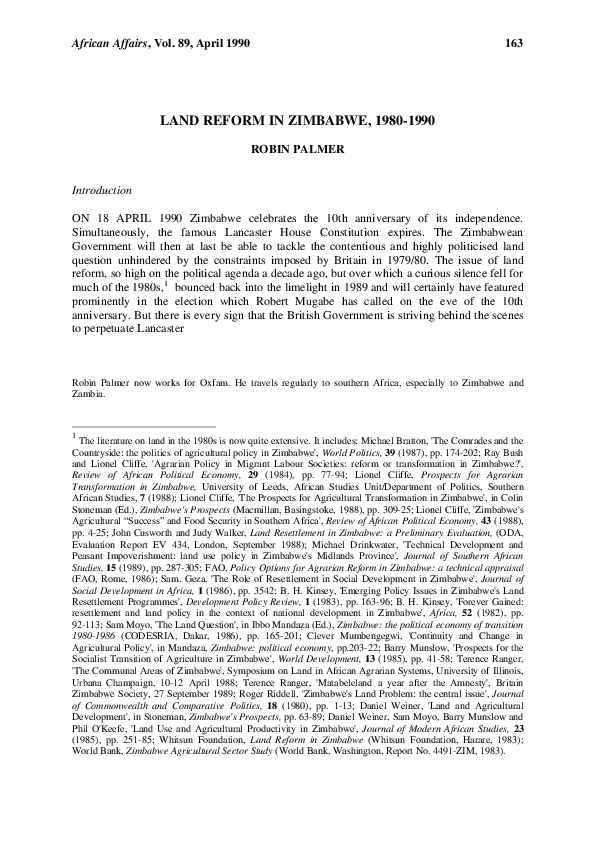 (PDF) Land reform in Zimbabwe, 1980 1990
