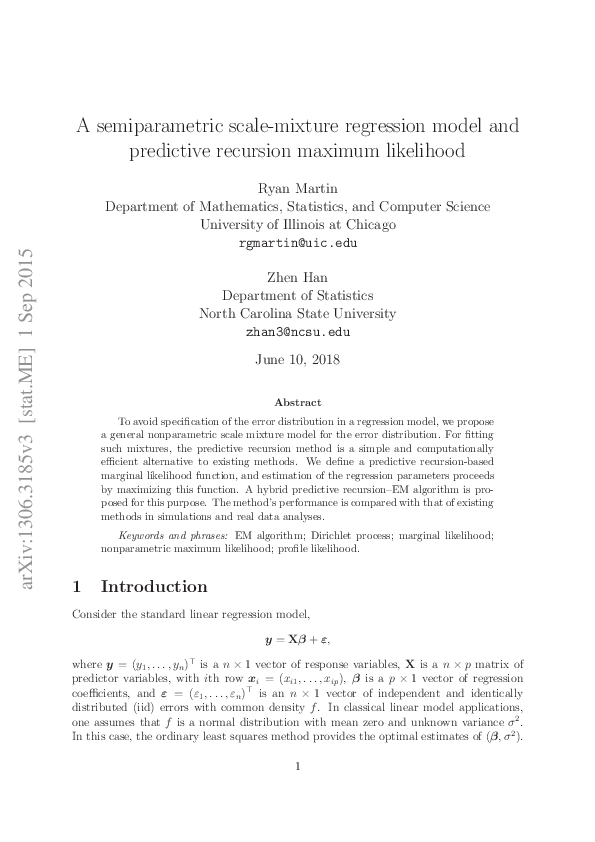 Pdf A Semiparametric Scale Mixture Regression Model And Predictive Recursion Maximum