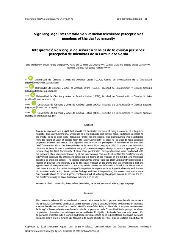 (PDF) Sign language interpretation on Peruvian television: perception ...