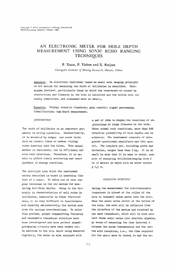 (PDF) An Electronic Meter for Hole Depth Measurement Using Sonic Echo ...