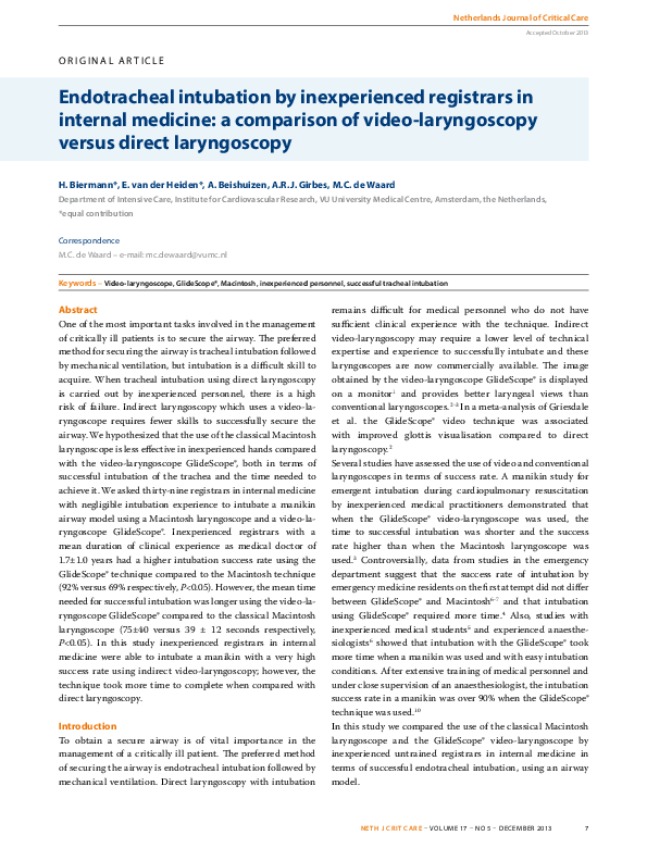 (PDF) Endotracheal intubation by inexperienced registrars in internal ...