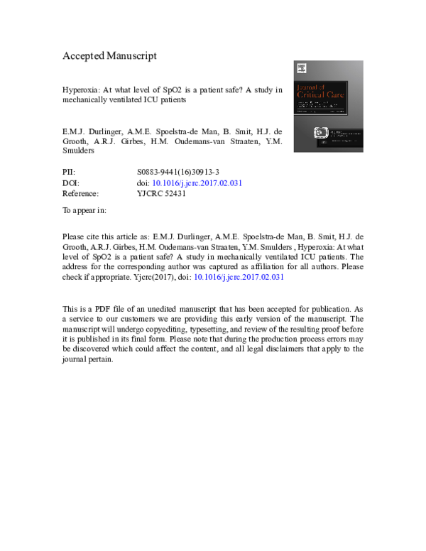 (PDF) Hyperoxia: At what level of SpO 2 is a patient safe? A study in ...