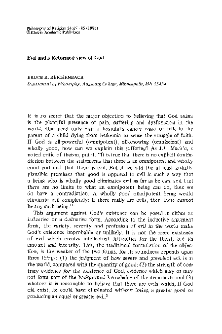 (PDF) Evil and a reformed view of God