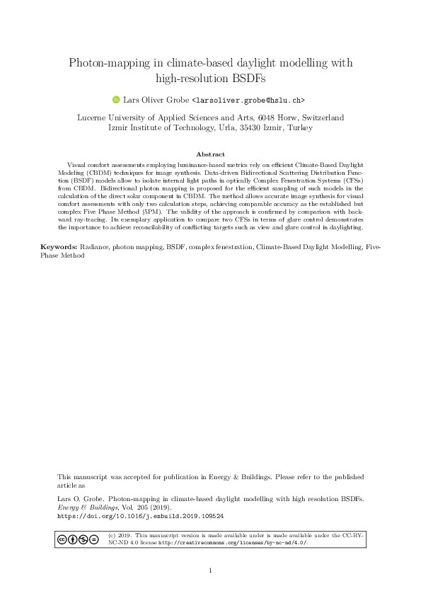 (PDF) Photon-mapping in Climate-Based Daylight Modelling with High-resolution BSDFs