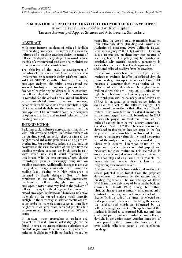 (PDF) Simulation Of Reflected Daylight From Building Envelopes