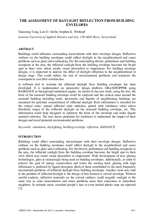 (PDF) The assessment of daylight reflection from building envelopes
