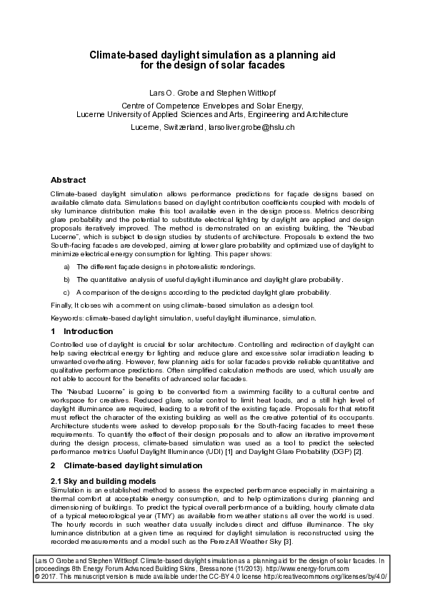 (PDF) Climate-Based Daylight Simulation As A Planning Aid For The ...