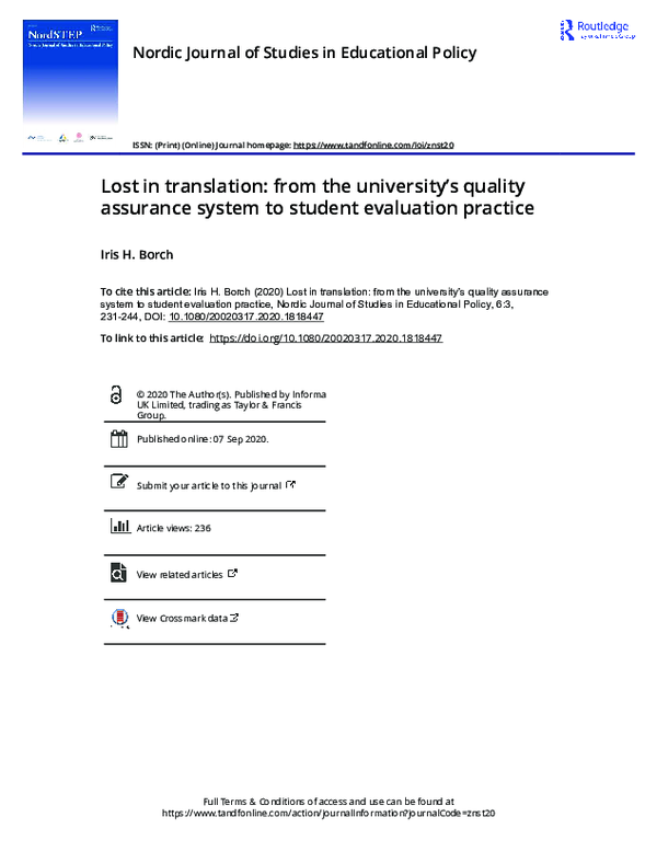 (PDF) Lost in translation: from the university’s quality assurance system to student evaluation ...