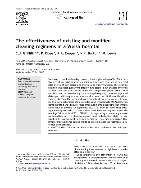 (PDF) The effectiveness of existing and modified cleaning regimens in a ...