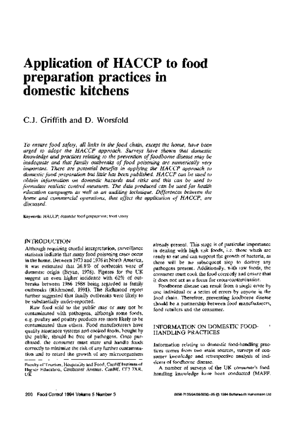 (PDF) Application of HACCP to food preparation practices in domestic ...