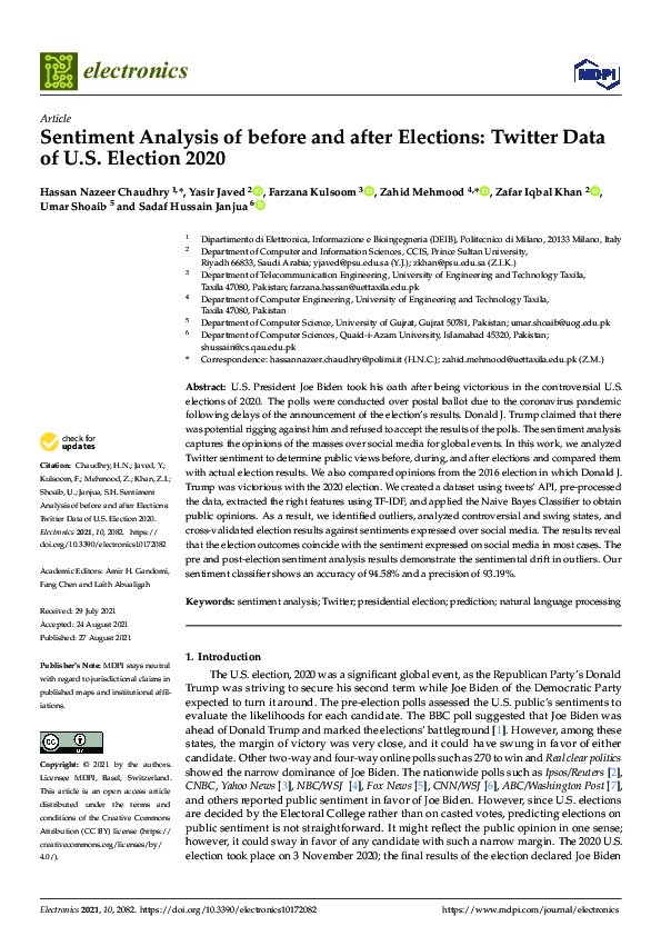 (PDF) Sentiment Analysis of before and after Elections: Twitter Data of U.S. Election 2020 | Dr ...