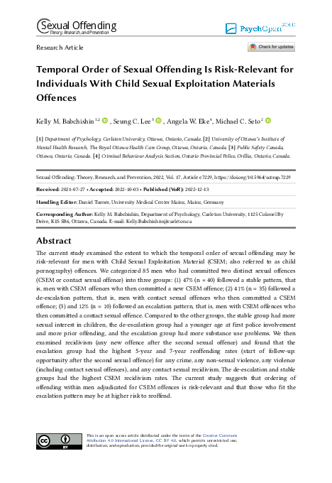 (PDF) Temporal Order of Sexual Offending in CSEM Offenders