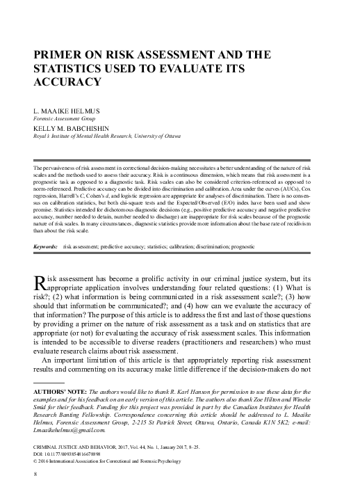(PDF) Primer on Risk Assessment and the Statistics Used to Evaluate Its ...