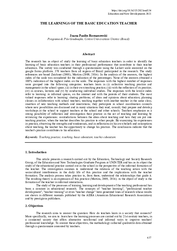 (PDF) The Learnings of the Basic Education Teacher
