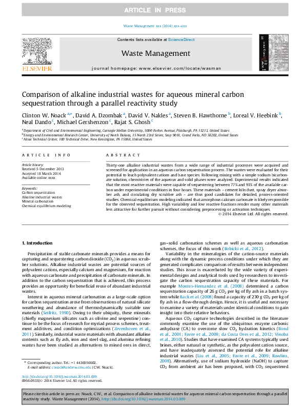 (PDF) Comparison of alkaline industrial wastes for aqueous mineral ...