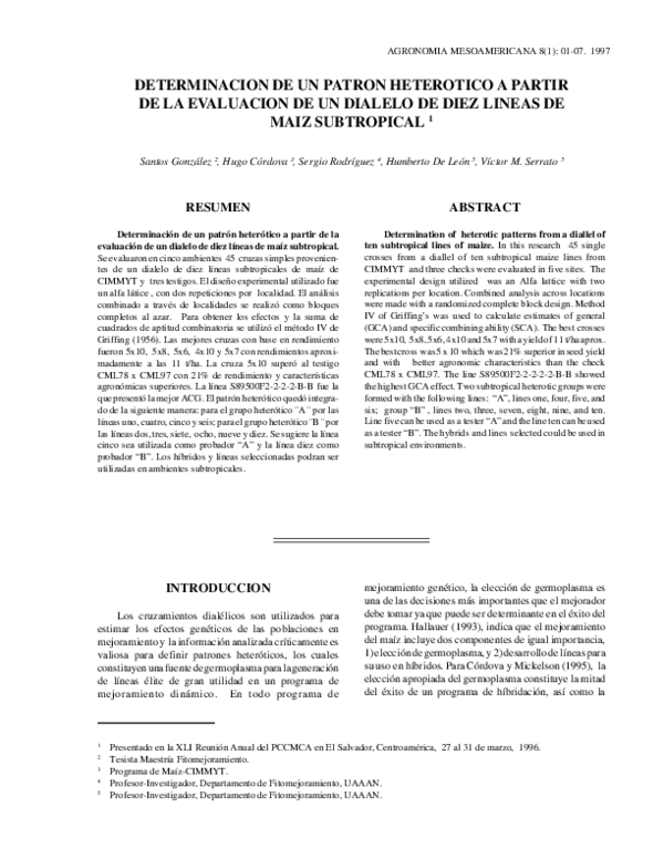 (PDF) Determinación de un patrón heterótico a partir de la evaluación ...