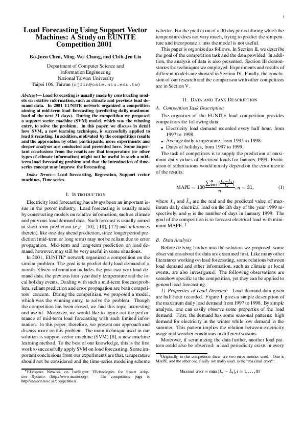 (PDF) Load forecasting using support vector machines: A study on EUNITE competition 2001